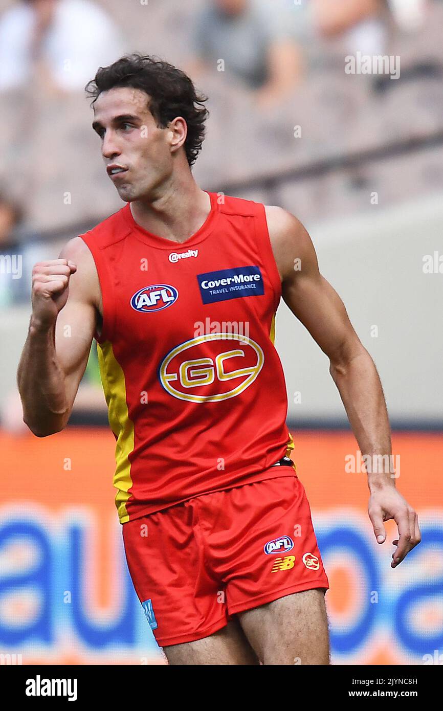 Ben King of the Suns reacts after kicking a goal during the Round 7 AFL ...