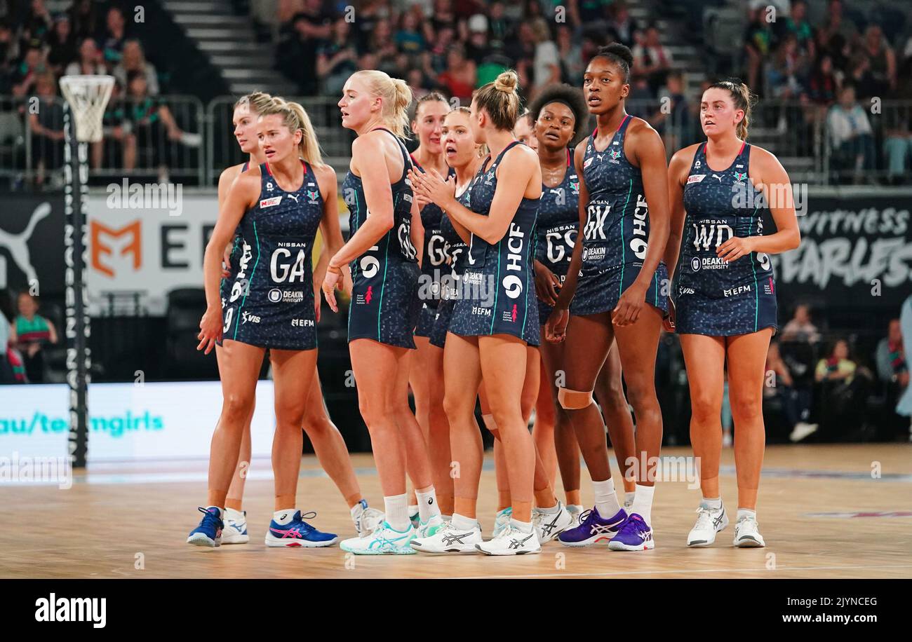 The Vixens leave the court during the Round 1 Super Netball match ...