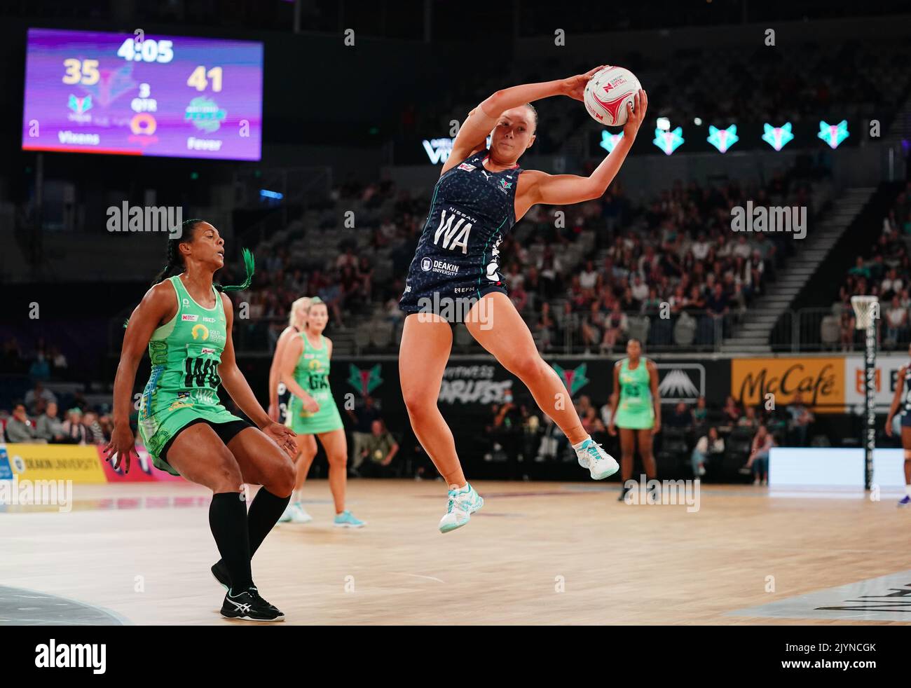 Hannah Mundy of the Vixens competes for the ball during the Round 1 ...