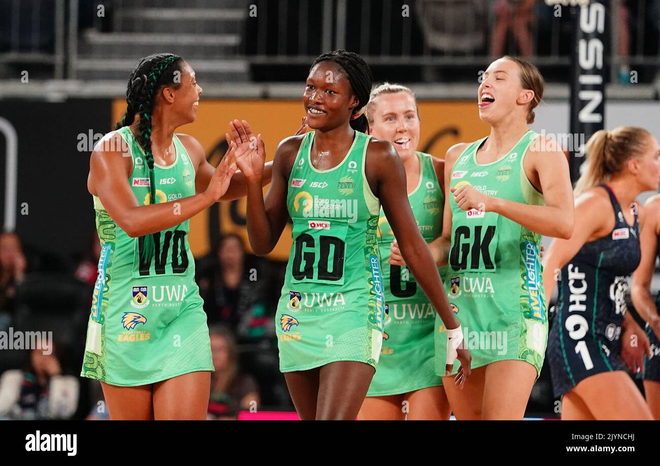 Sunday Aryang of the Fever and her teammates celebrate during the Round ...