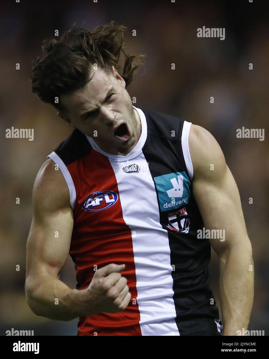 Jack Sinclair of the Saints celebrates a goal during the Round 7 AFL ...