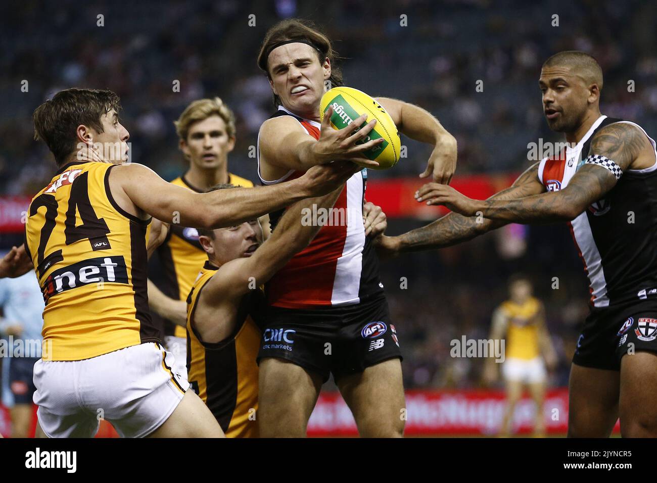 Hunter Clark of the Saints in action during the Round 7 AFL match between the St Kilda Saints ...