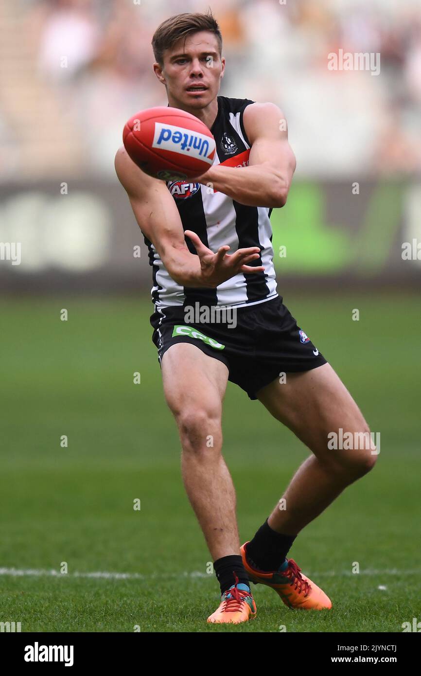 Josh Thomas of Collingwood in action during the Round 7 AFL match ...