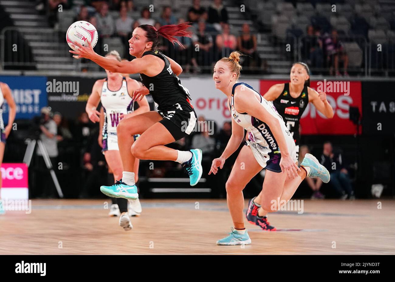 Kelsey Browne of the Magpies and Maddy McAuliffe of the Lightning ...