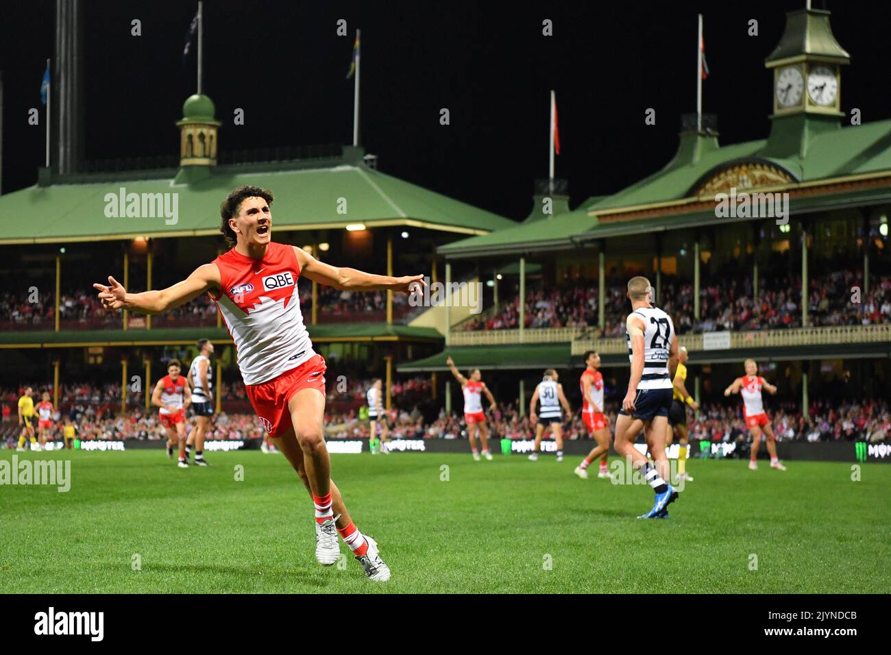 Justin McInerney of the Swans celebrates his goal during the Round 7 ...