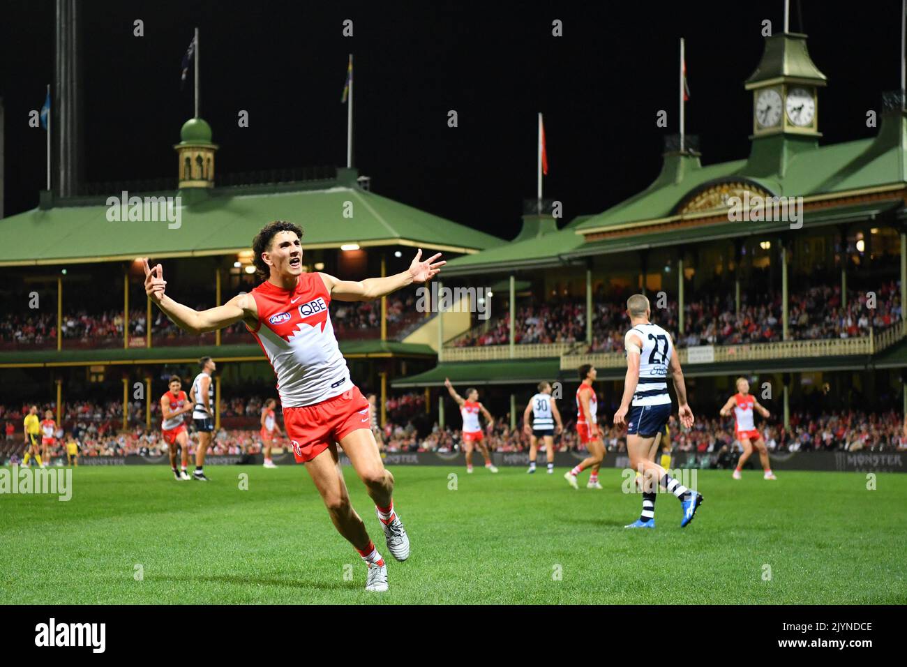 Justin McInerney of the Swans celebrates his goal during the Round 7 ...