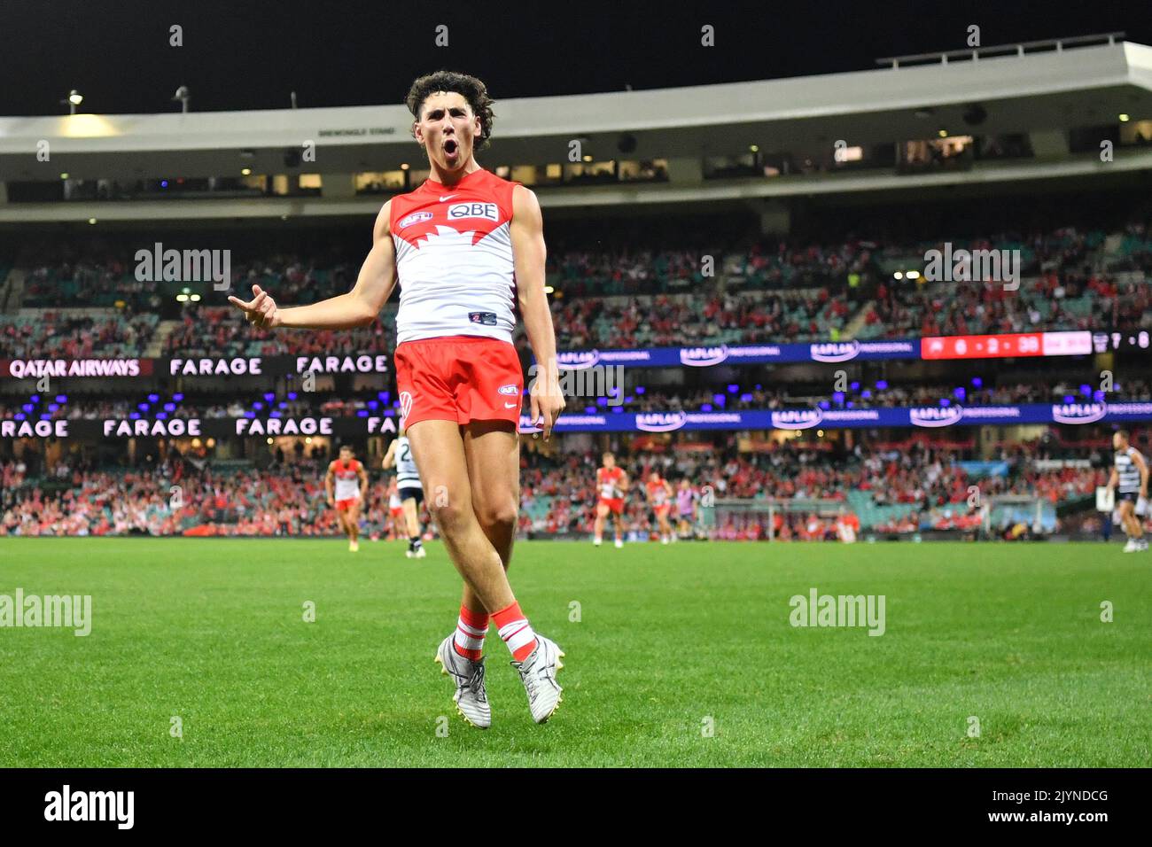 Justin McInerney of the Swans celebrates his goal during the Round 7 ...