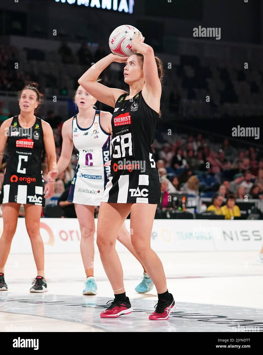 Gabby Sinclair of the Magpies shoots the ball during the Round 1 Super ...