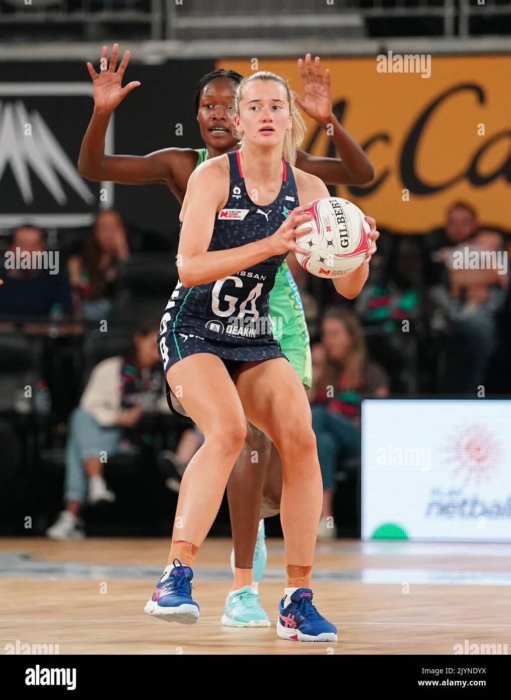 Ruby Barkmeyer of the Vixens competes for the ball during the Round 1 ...