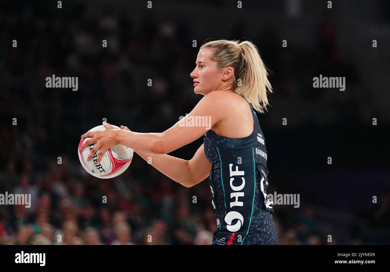 Ruby Barkmeyer of the Vixens competes for the ball during the Round 1 ...
