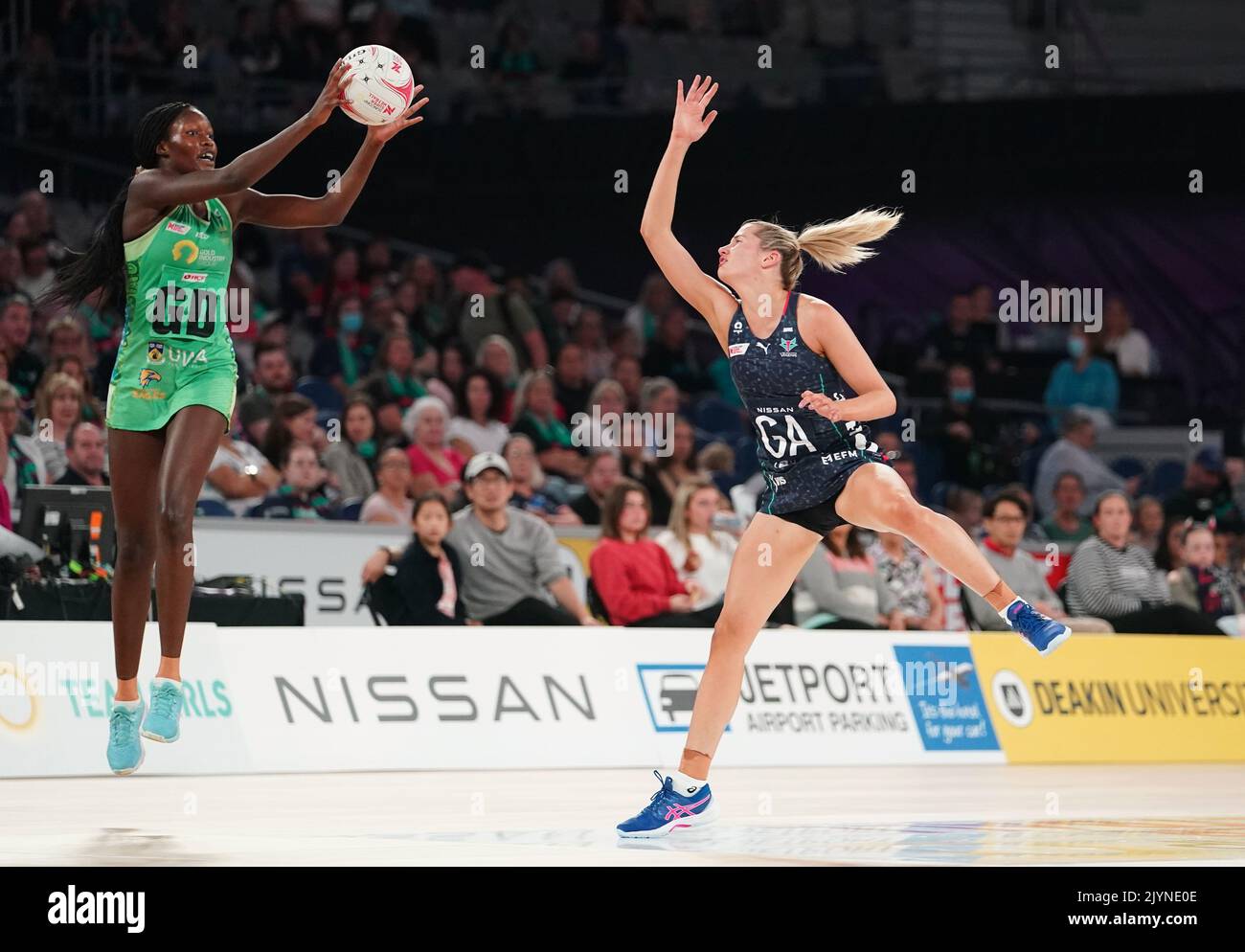 Sunday Aryang of the Fever and Ruby Barkmeyer of the Vixens compete for ...