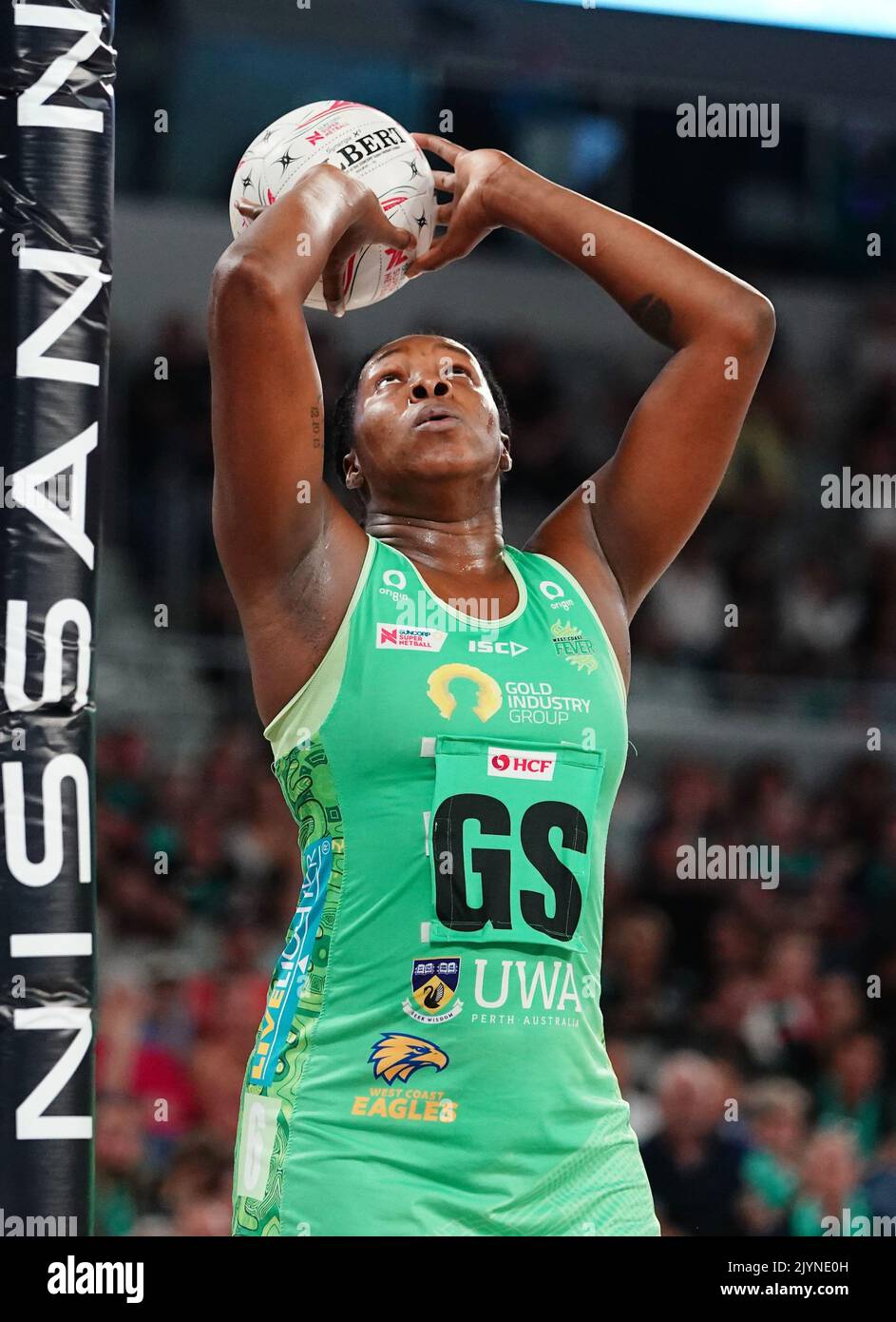 Jhaniele Fowler of the Fever shoots the ball during the Round 1 Super ...