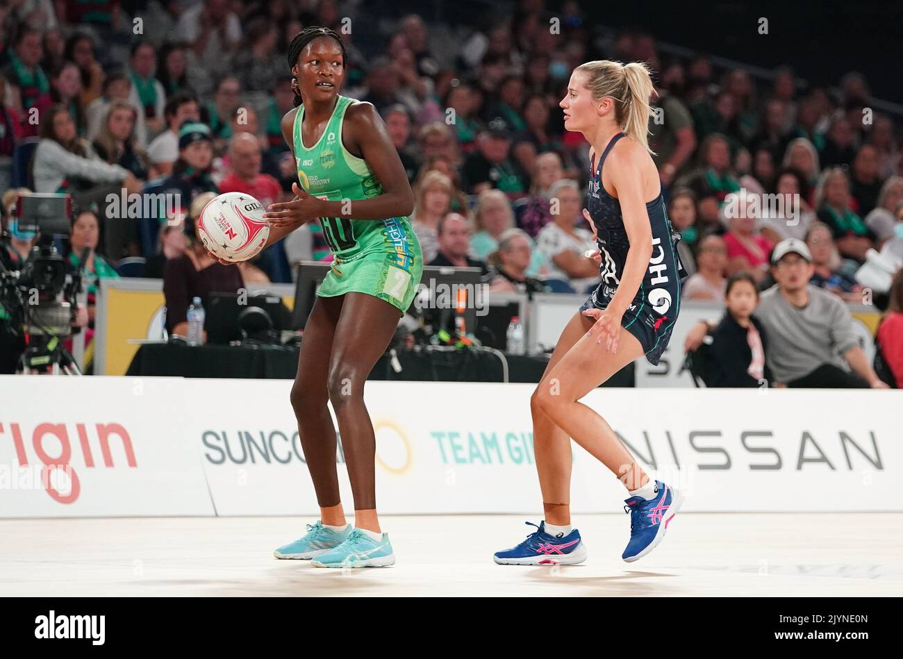 Sunday Aryang of the Fever and Ruby Barkmeyer of the Vixens compete for ...