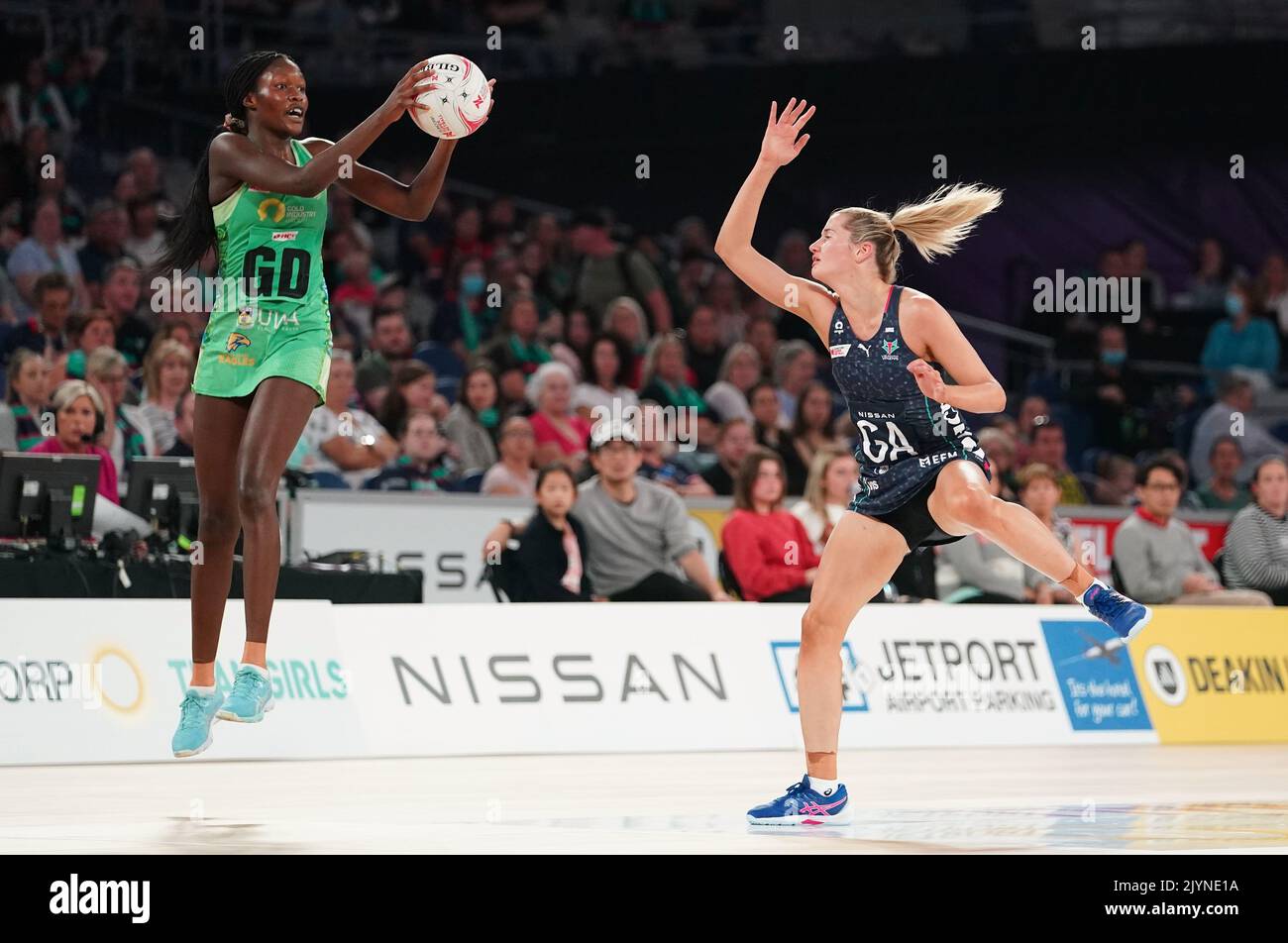 Sunday Aryang of the Fever and Ruby Barkmeyer of the Vixens compete for ...