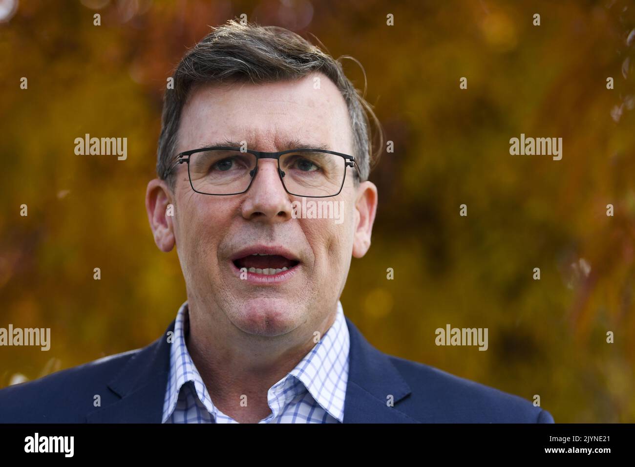 Australian Education Minister Alan Tudge speaks to the media during a ...