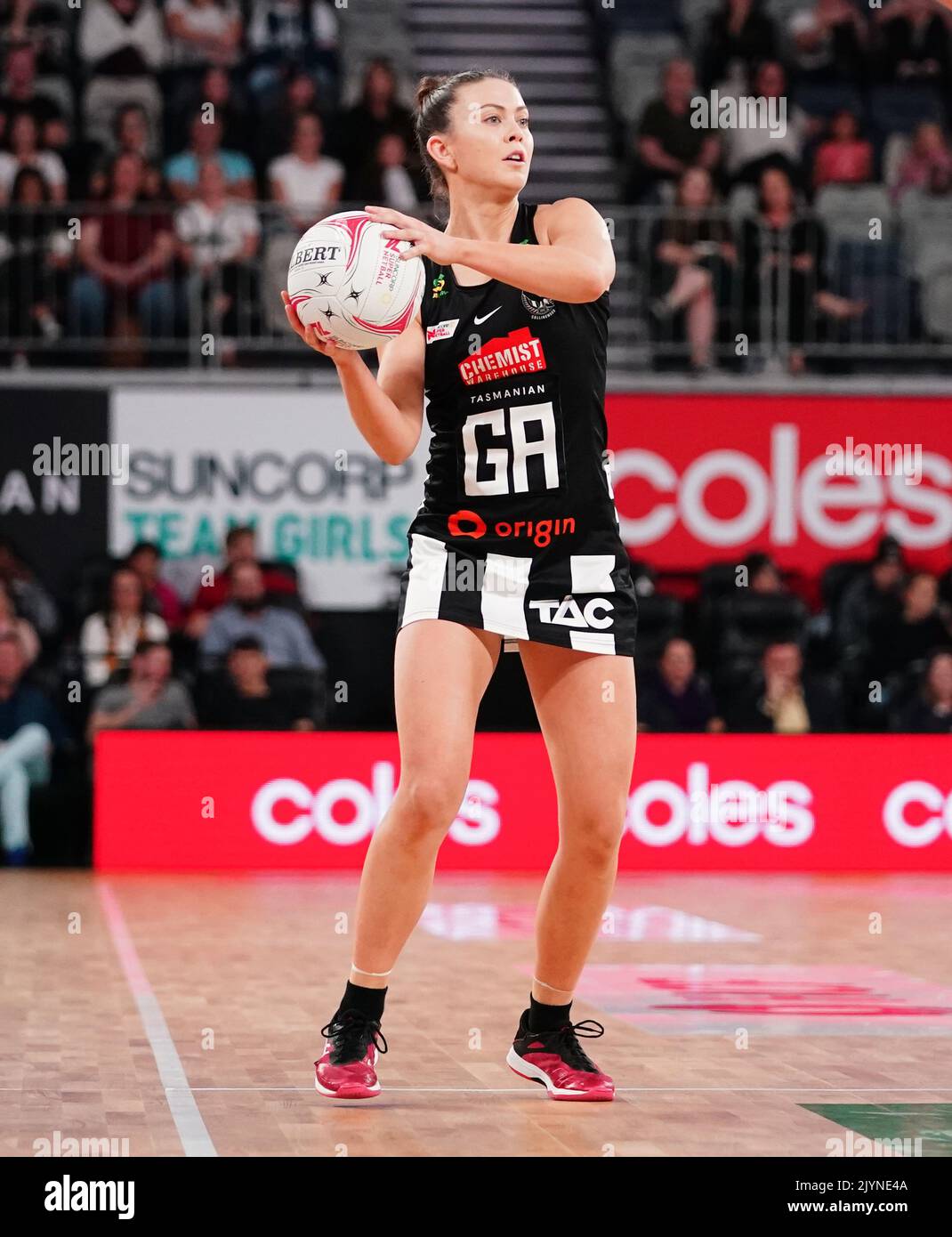 Gabby Sinclair of the Magpies competes for the ball during the Round 1 ...