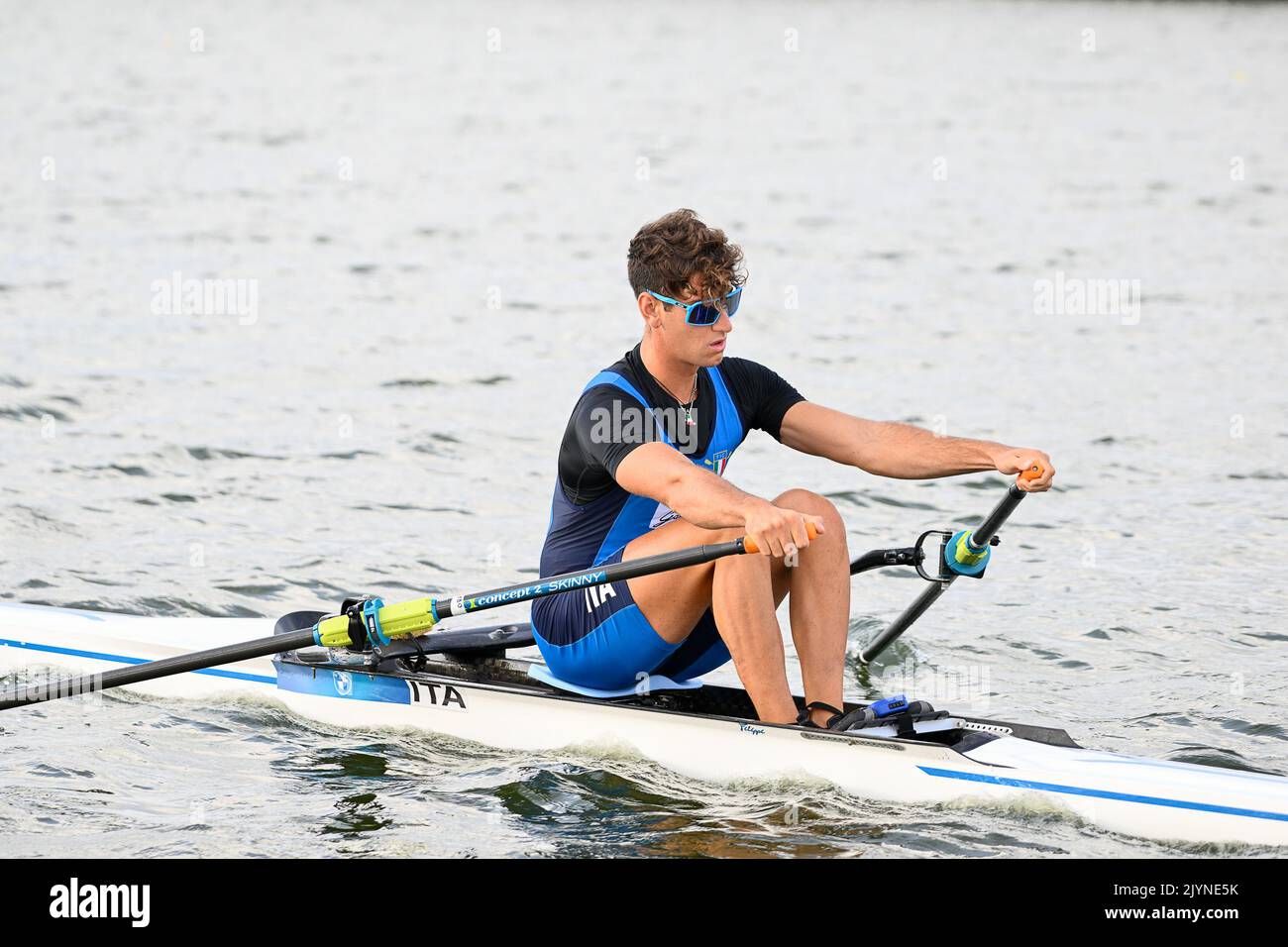 Matteo Sartori during Italian national rowing retreat, Sabaudia Lake, 8 ...