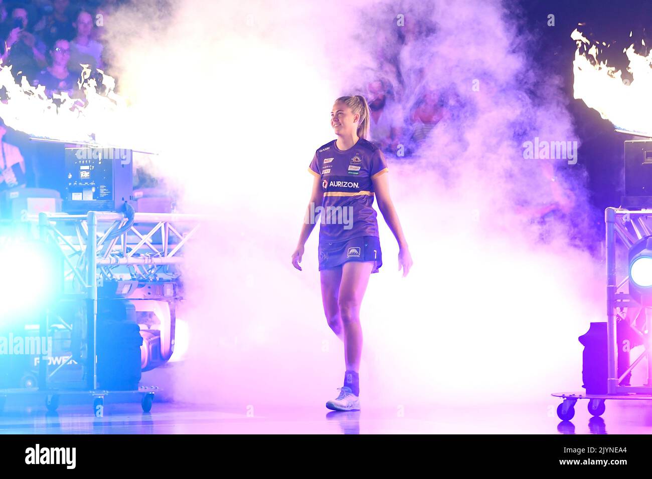 Kim Jenner of the Firebirds is introduced during the Round 1 Super ...