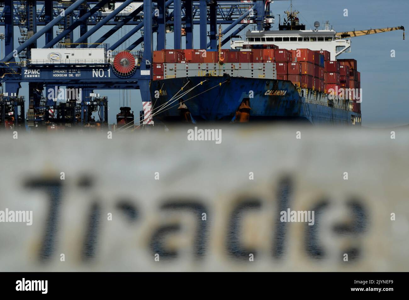 A container ship is unloaded at the Port Botany container terminal in ...