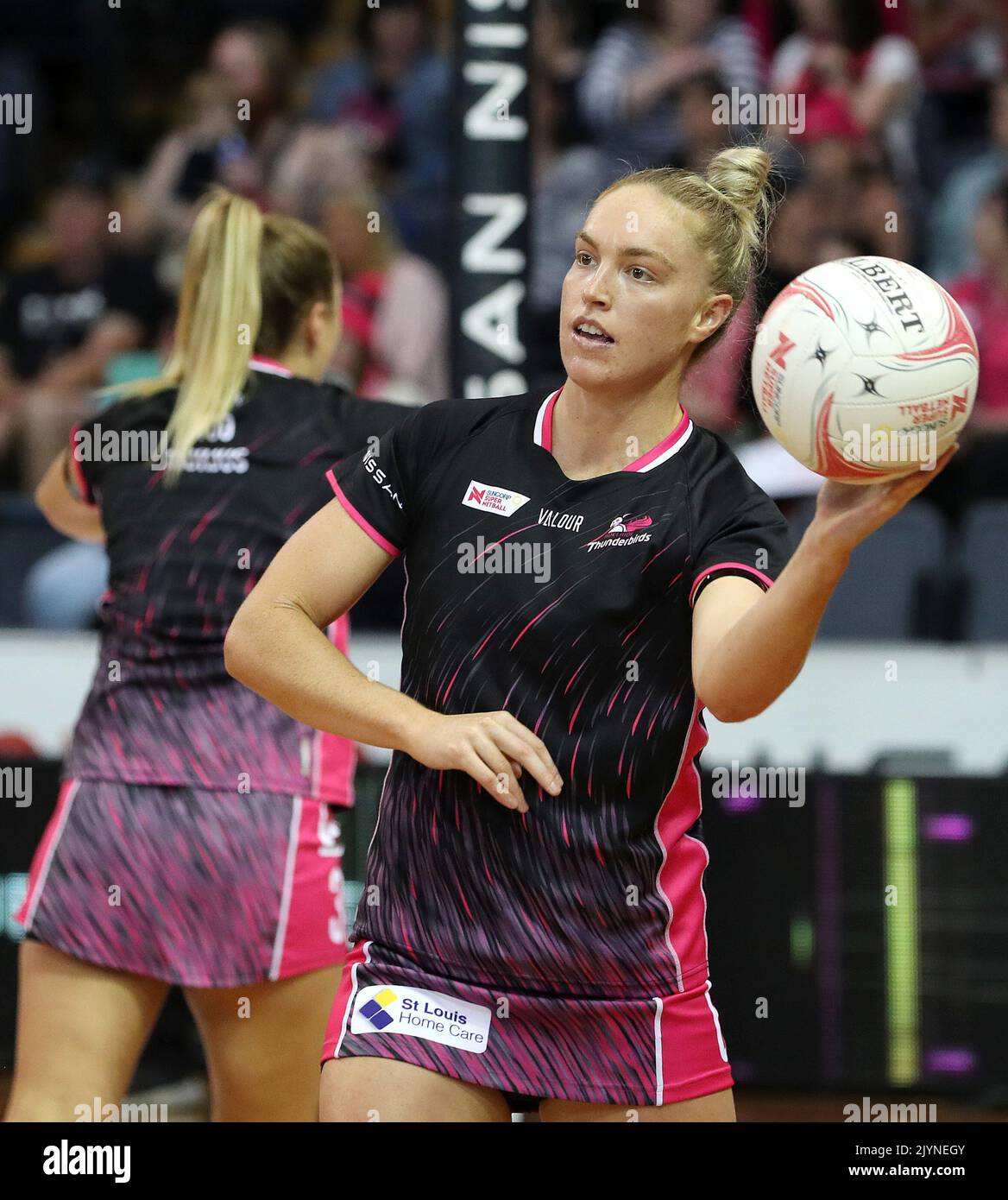 Hannah Petty of the Adelaide Thunderbirds warms up during the Round 1 ...