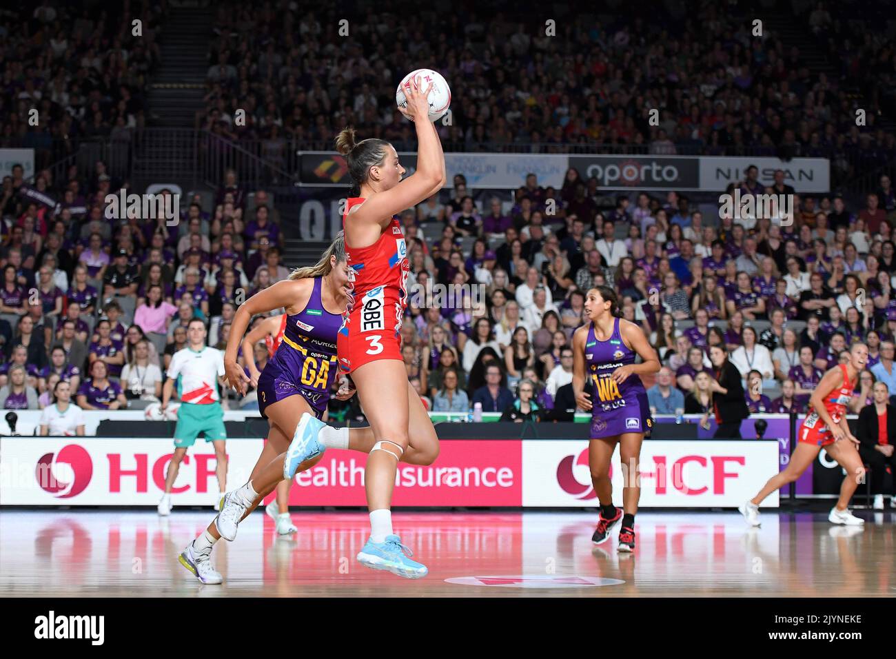 Lauren Moore of the Swifts in action during the Round 1 Super Netball ...