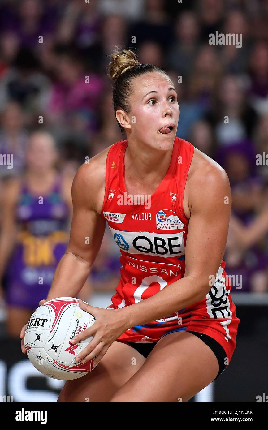 Paige Hadley of the Swifts in action during the Round 1 Super Netball ...