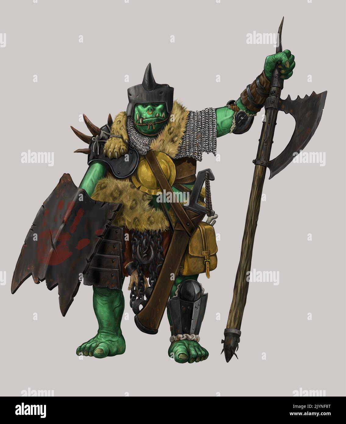 Fantasy creature - orc warrior. Fantasy illustration. Goblin with ax ... Fantasy creature - orc warrior. Fantasy illustration. Goblin with ax ...
