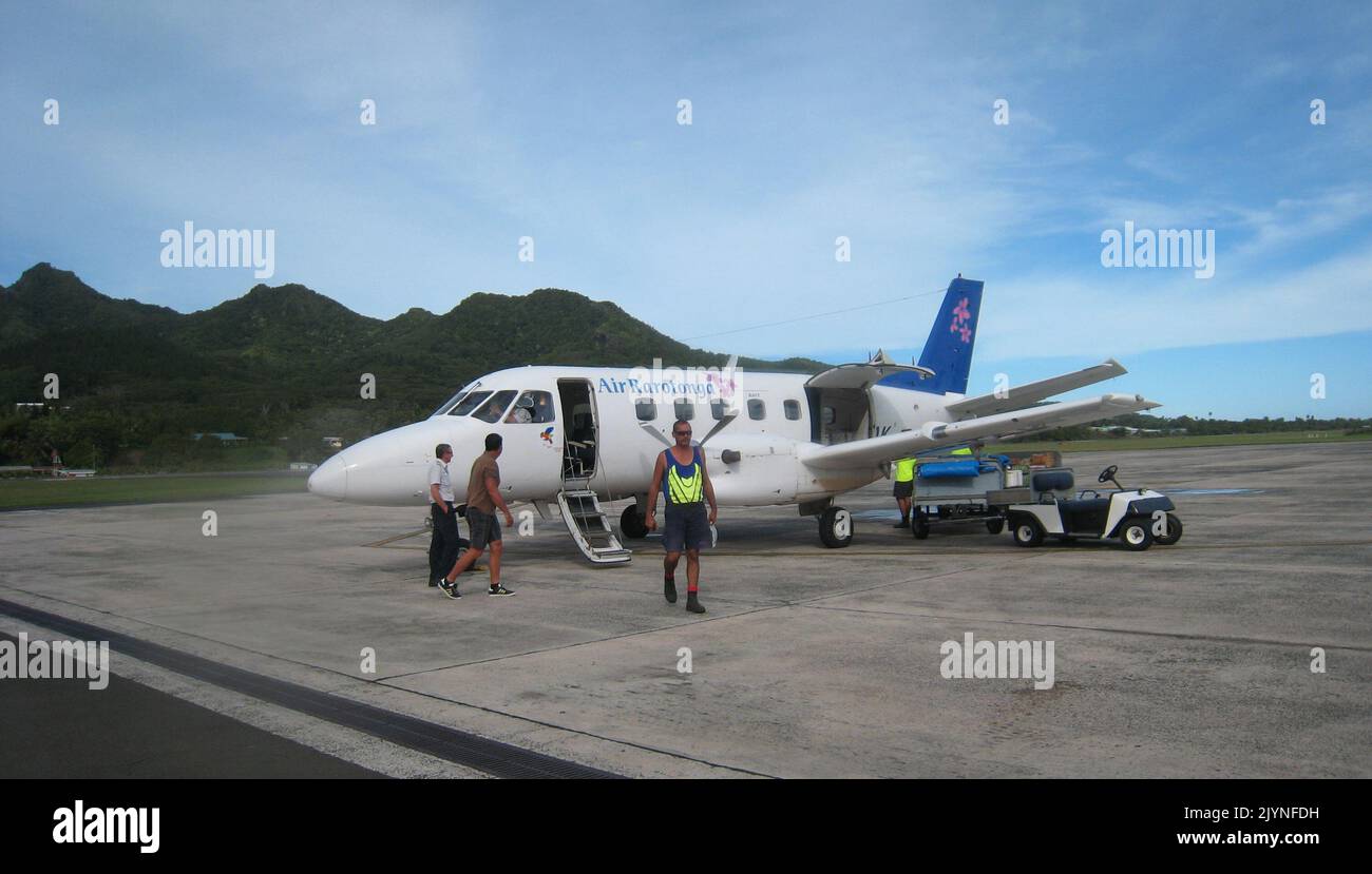 An aircraft of Air Rarotonga, which links the outer islands to ...