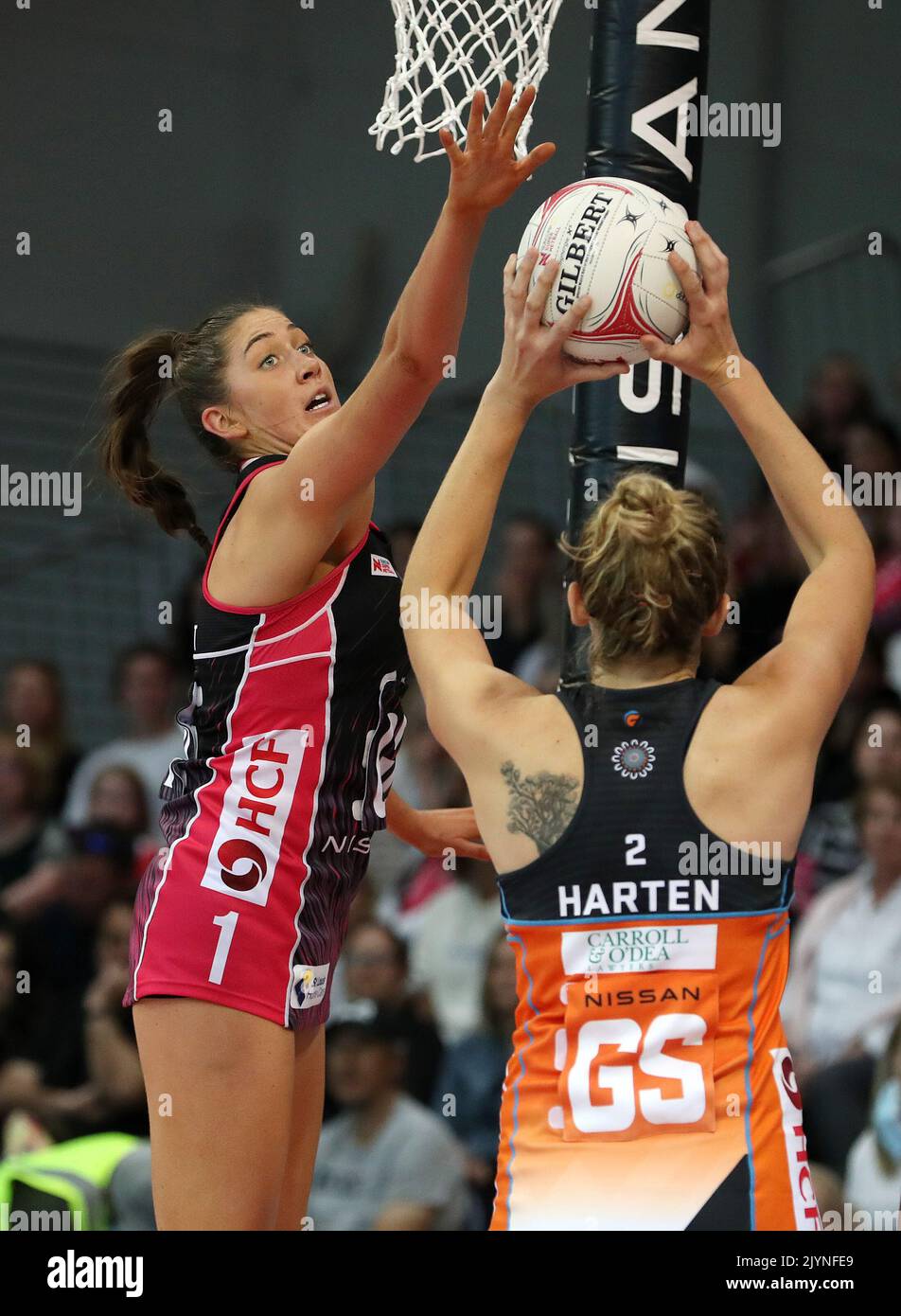 Matilda Garrett of the Adelaide Thunderbirds and Jo Harten of the ...