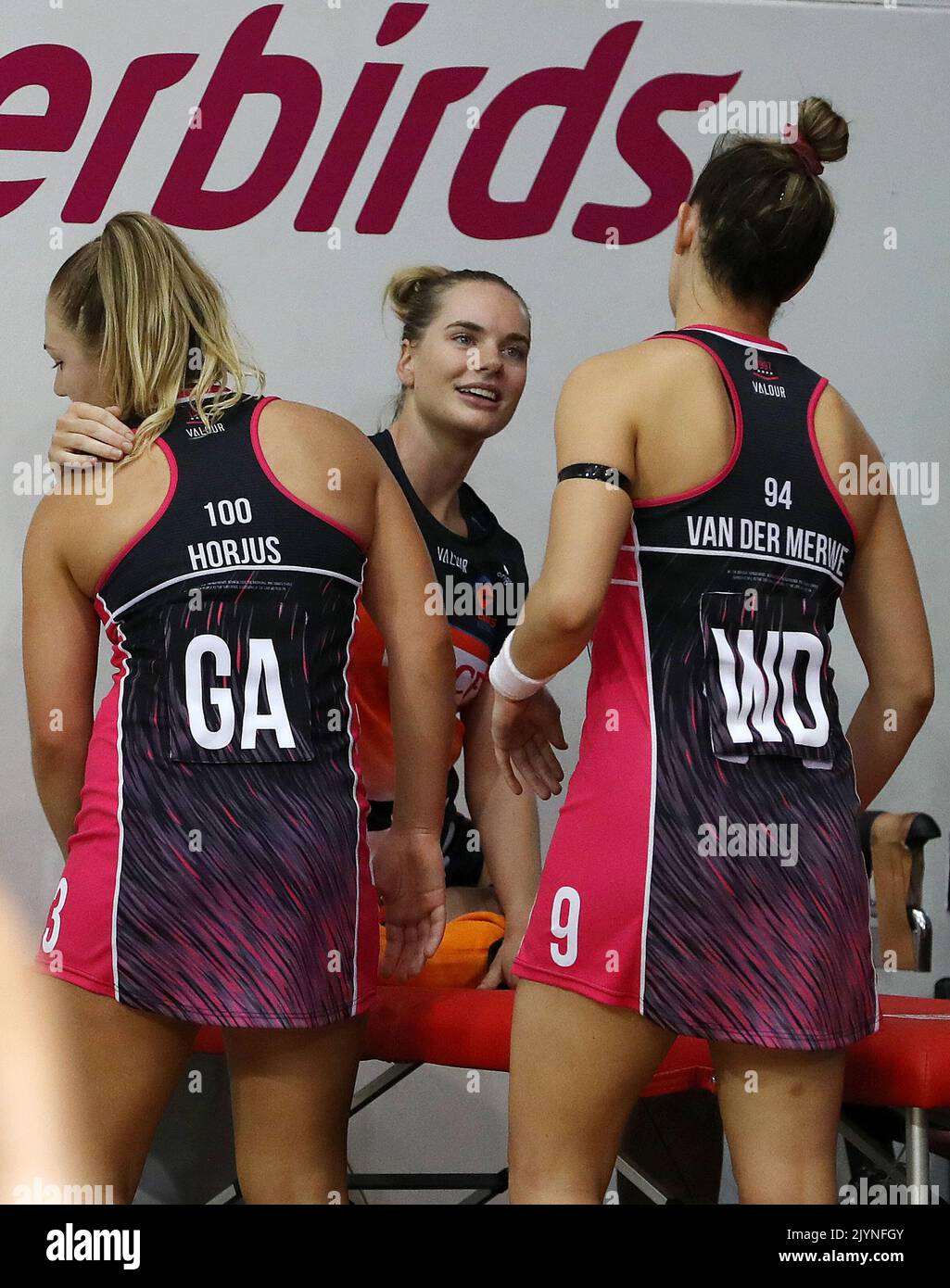 Georgie Horjus of the Adelaide Thunderbirds and Shadiine Van Der Merwe ...