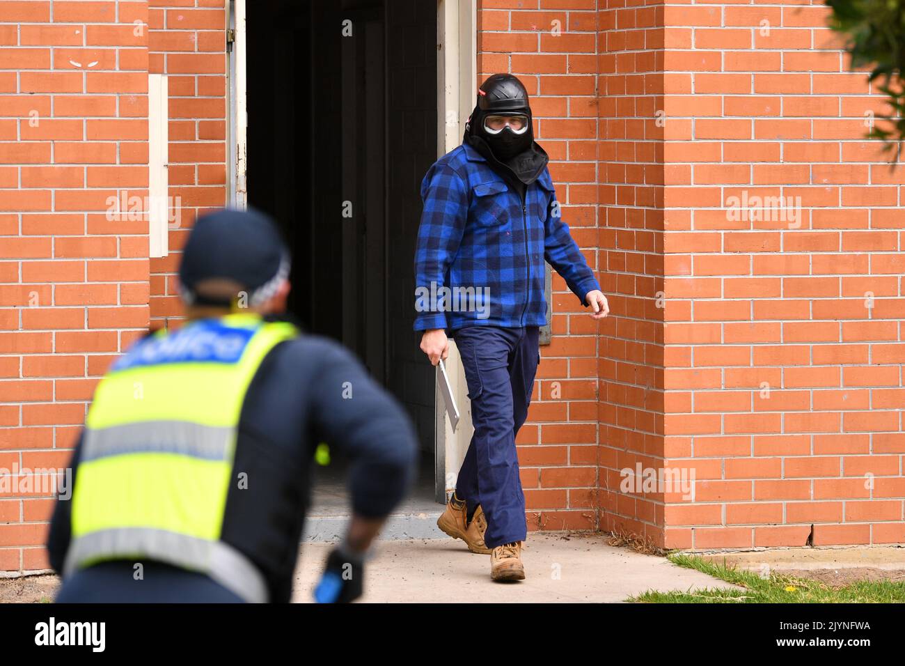 Victorian Police recruits participate in a training exercise at the ...