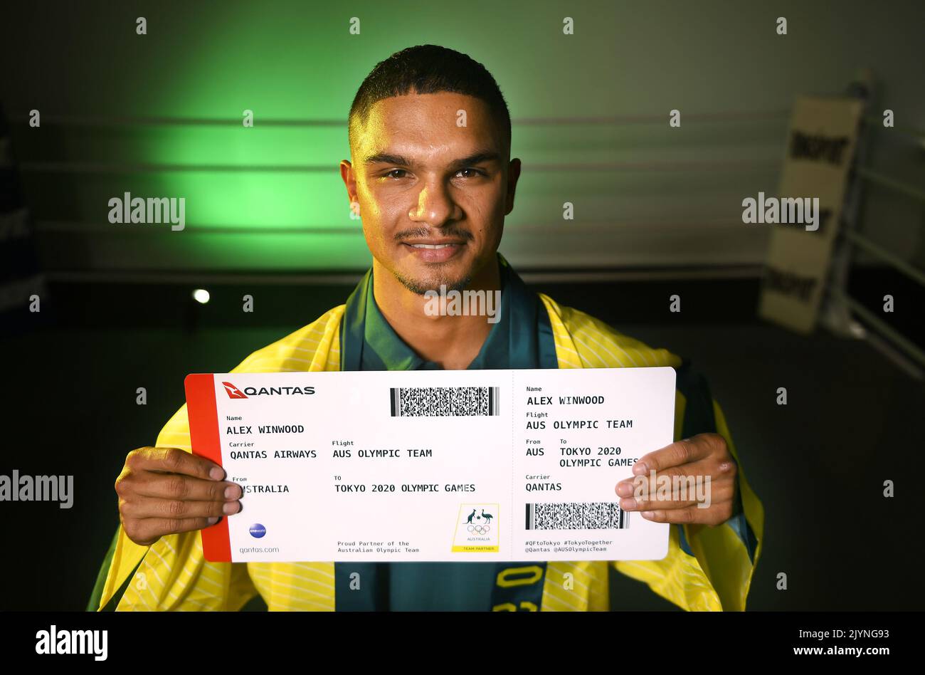 Australian Flyweight boxer Alex Winwood poses for a photograph with his ...