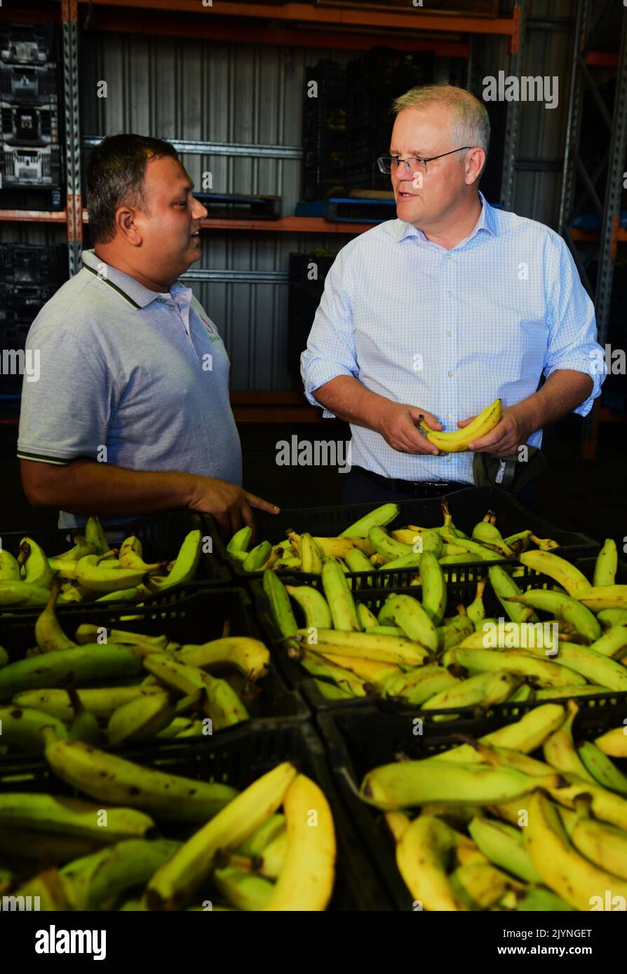 Prime Minister Scott Morrison is seen during a visit to Simsha Tropical ...