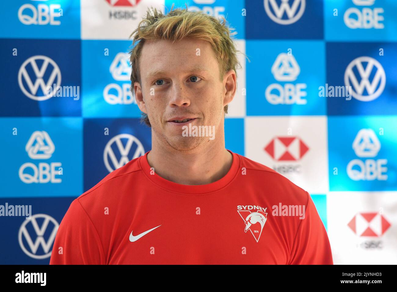 Sydney Swans player Callum Mills speaks to the media during a press ...