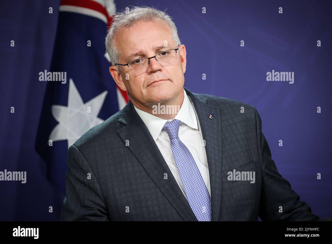 Prime Minister Scott Morrison reacts during a press conference at the ...