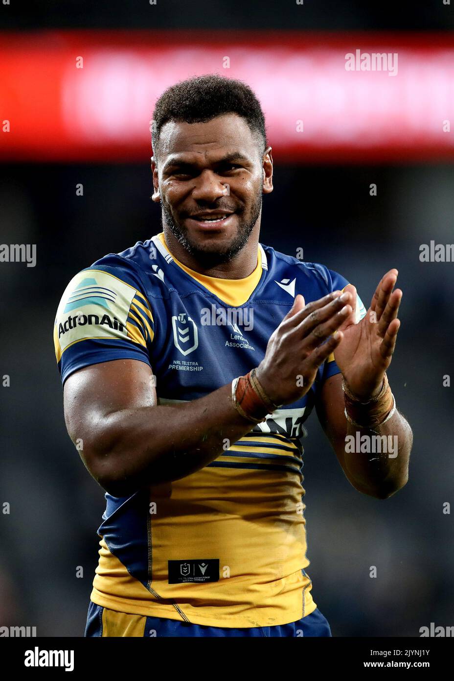 Maika Sivo of the Eels celebrates at full time during the Round 9 NRL ...