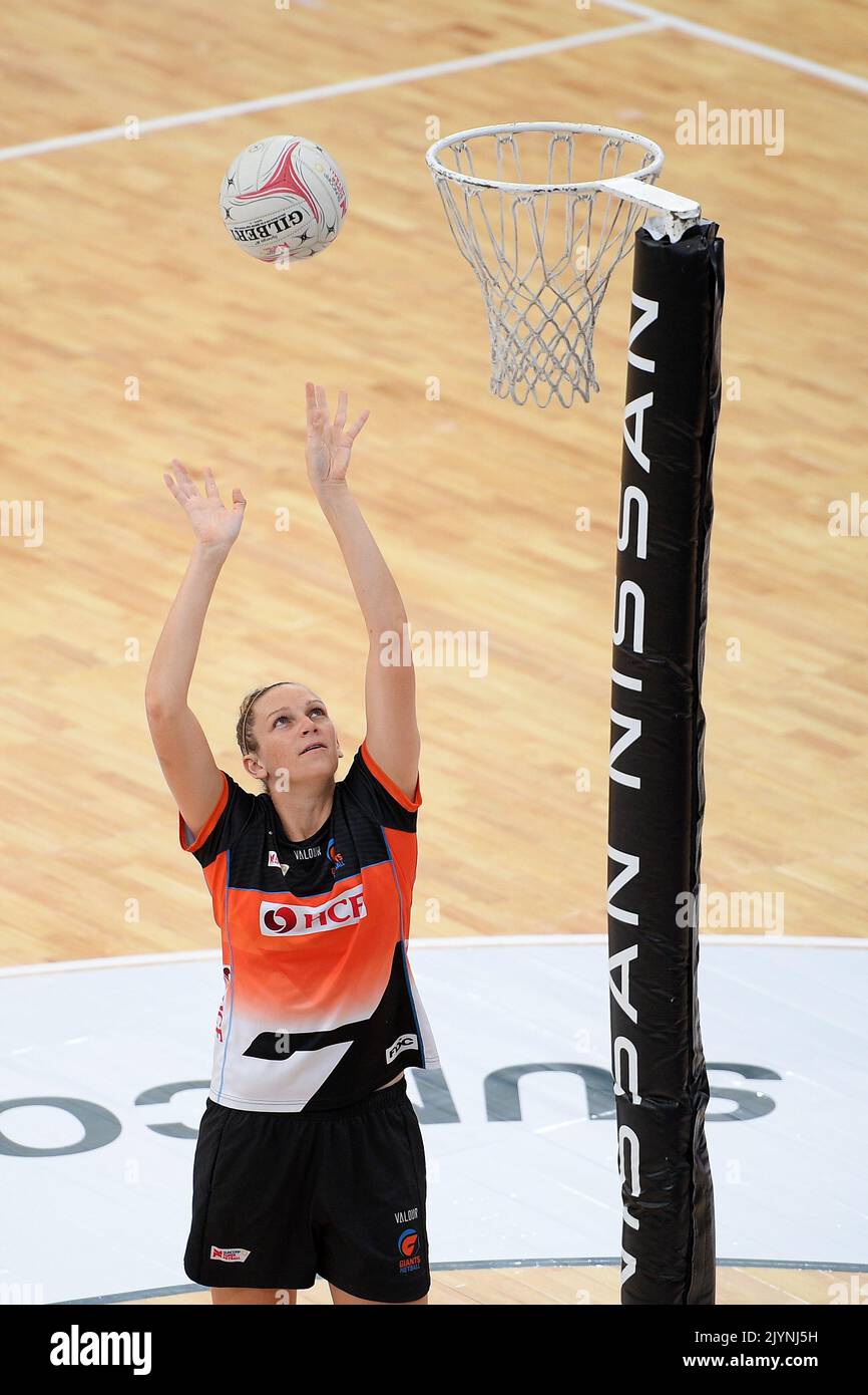 Jo Harten of the Giants warms up ahead of the Round 2 Super Netball ...