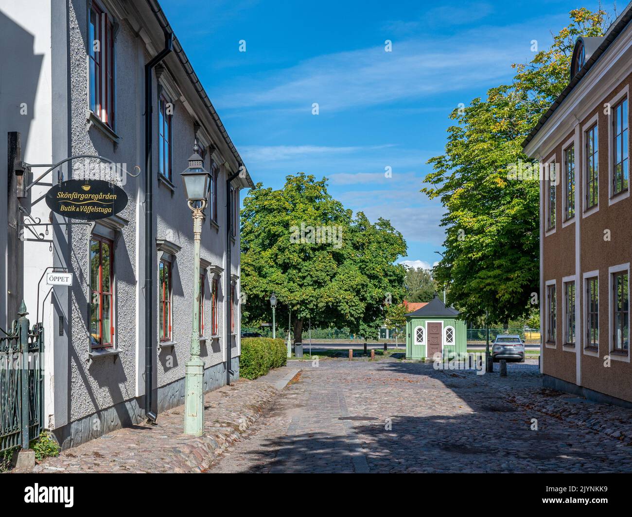 Open-air museum Old Linköping during early fall in Sweden. Historic ...