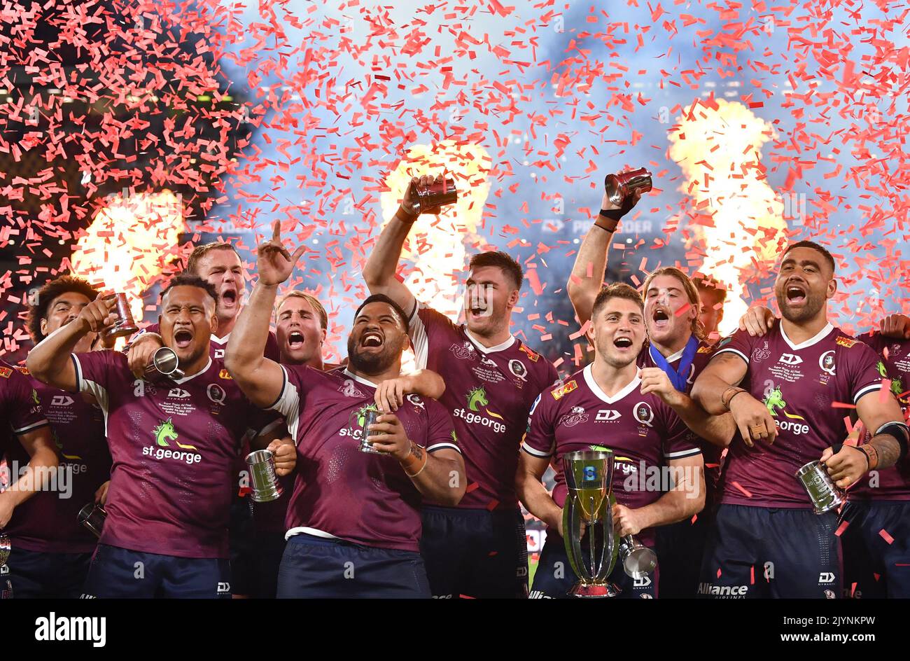 Reds players celebrate winning the Super Rugby AU Final between the ...