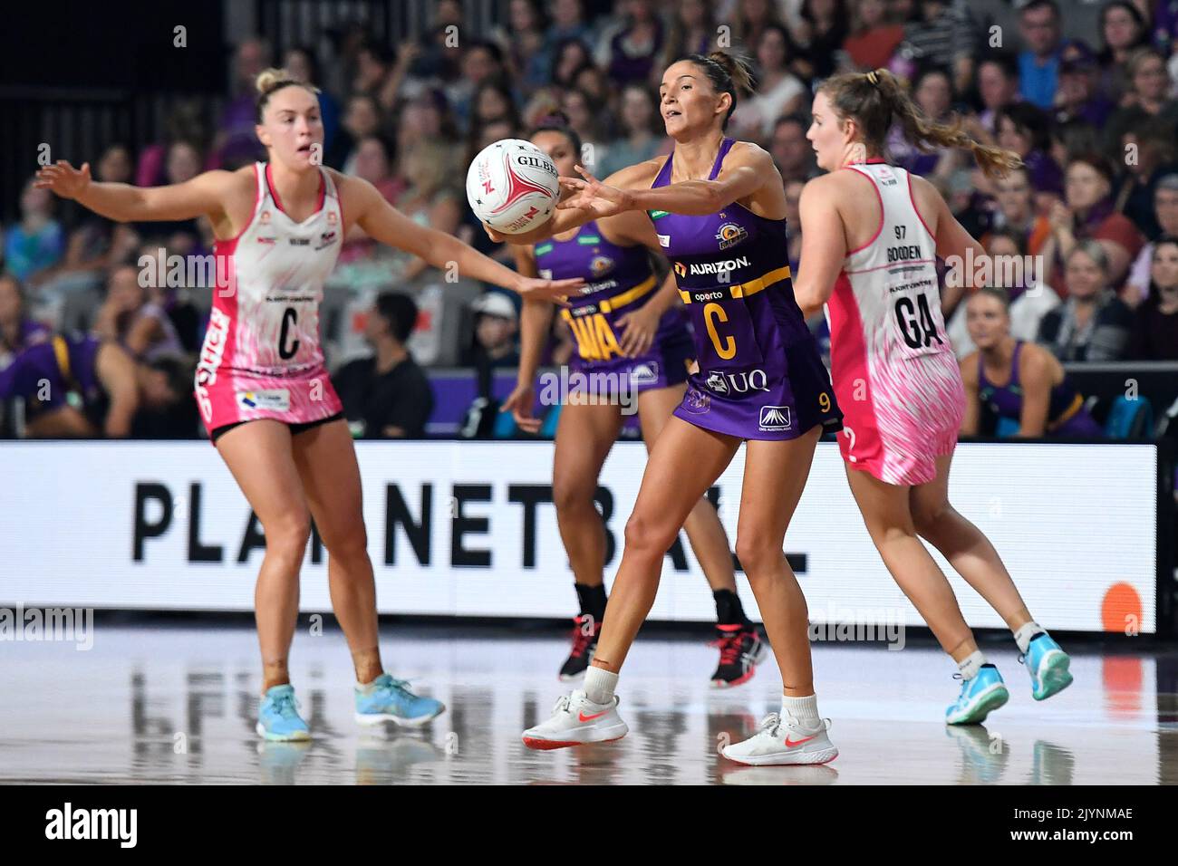 Kim Ravaillion of the Firebirds passes the ball during the Round 2 ...