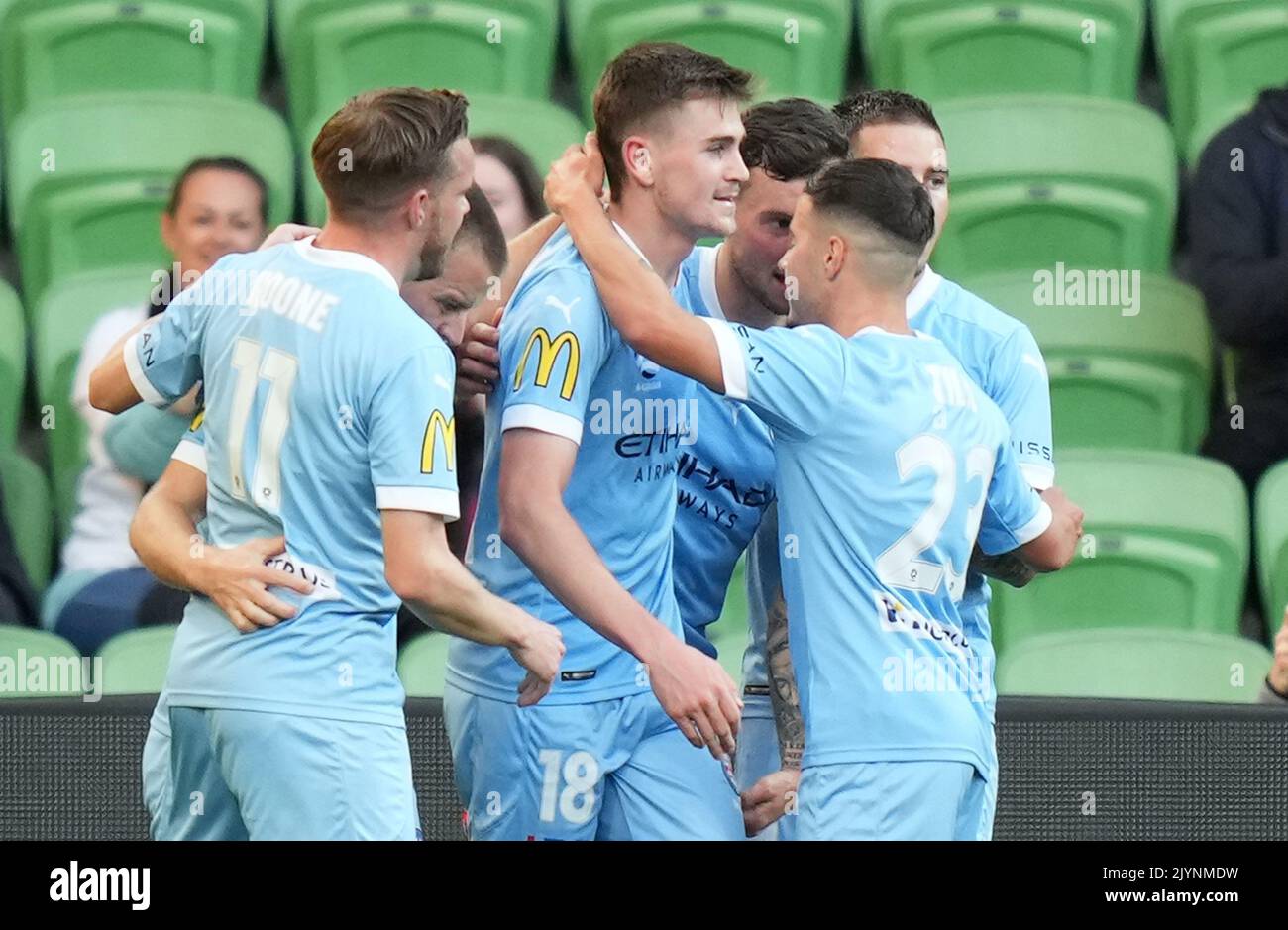 Connor Metcalfe of Melbourne City celebrates after scoring a goal ...