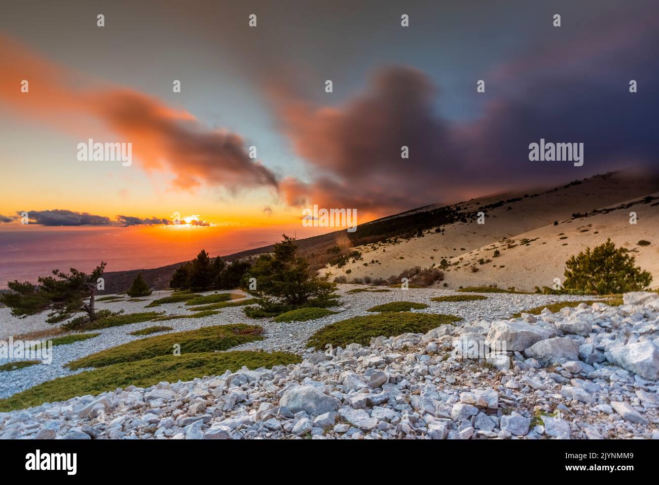 Stones in the Mont Ventoux massif, at sunset, Vaucluse, France Stock ...