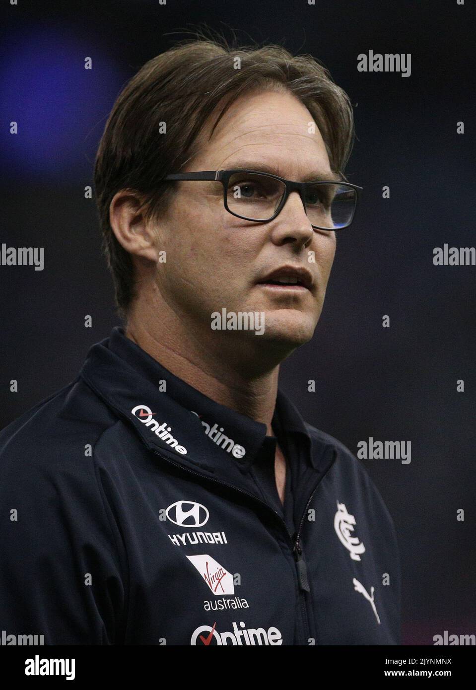David Teague coach of the Blues during the Round 8 AFL match between the Western Bulldogs and ...