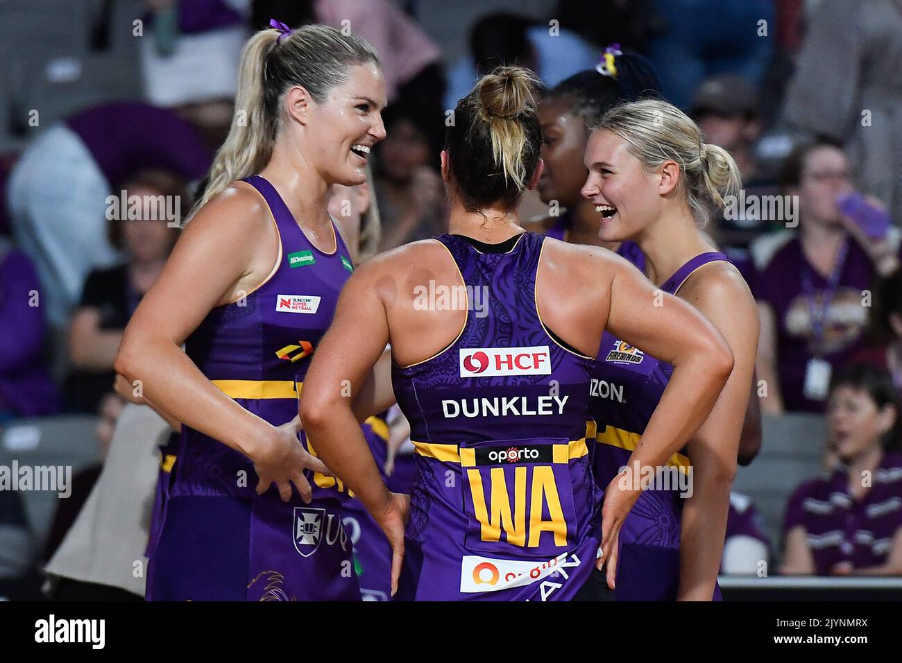 Queensland Firebirds players (L-R) Gretel Bueta, Lara Dunkley and ...
