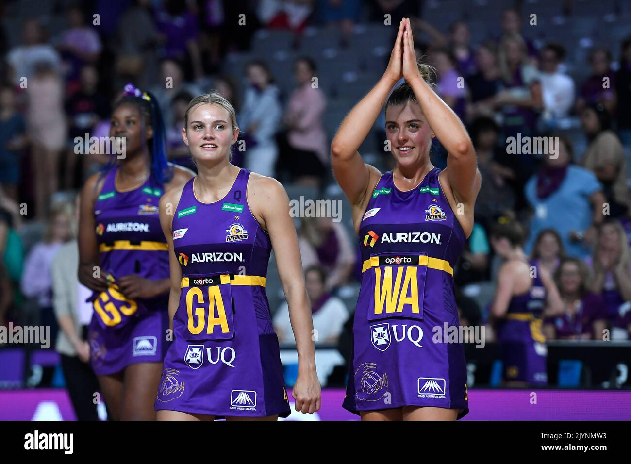 Tippah Dwan and Lara Dunkley of the Firebirds celebrate their victory ...