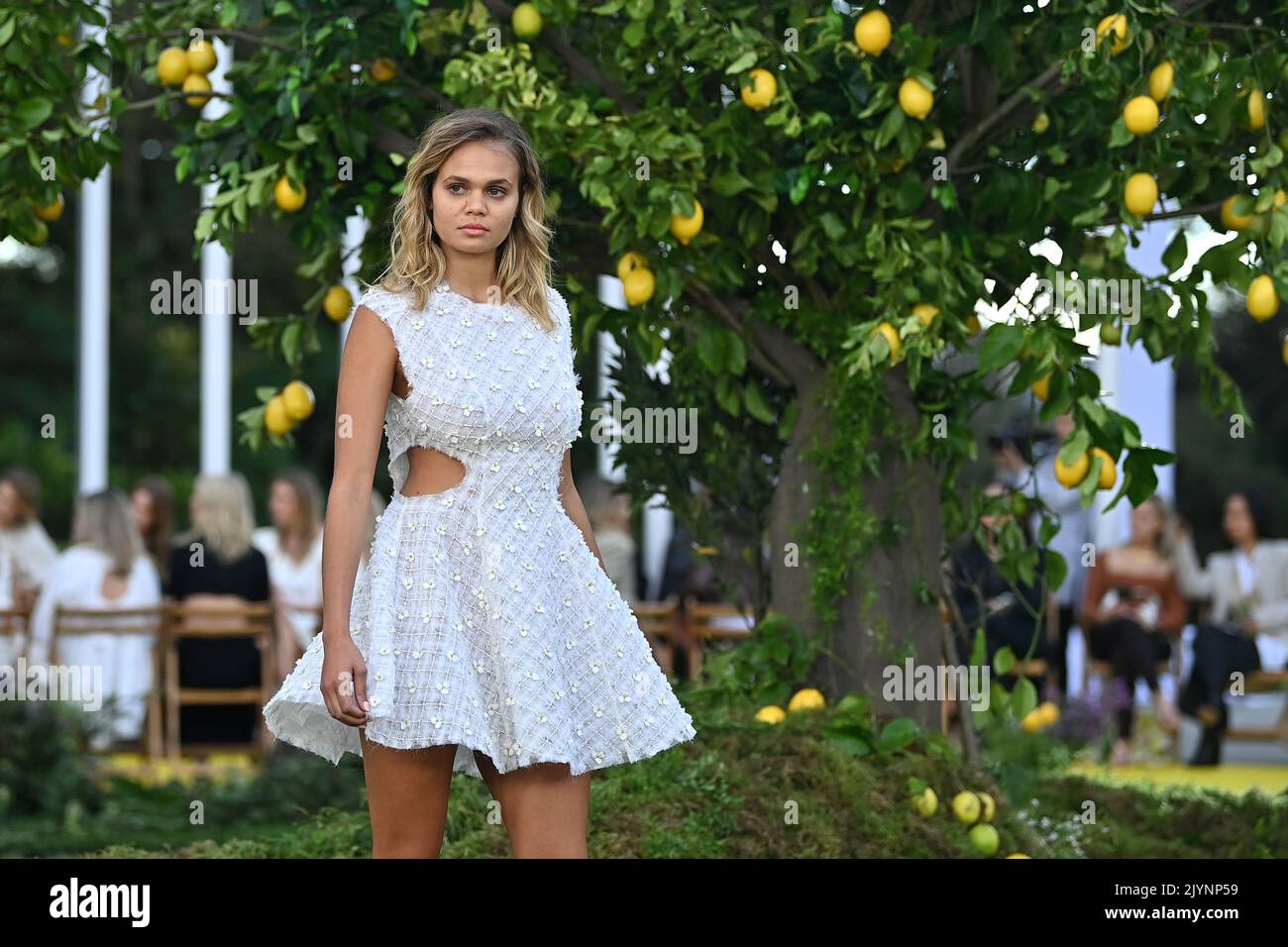 A model walks the runway during the Aje Resort 22 runway show at the ...