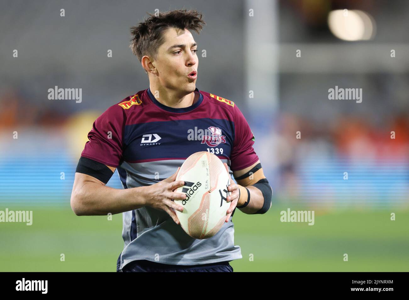 Jock Campbell of the Reds warms up ahead of the Round 1 Trans-Tasman ...