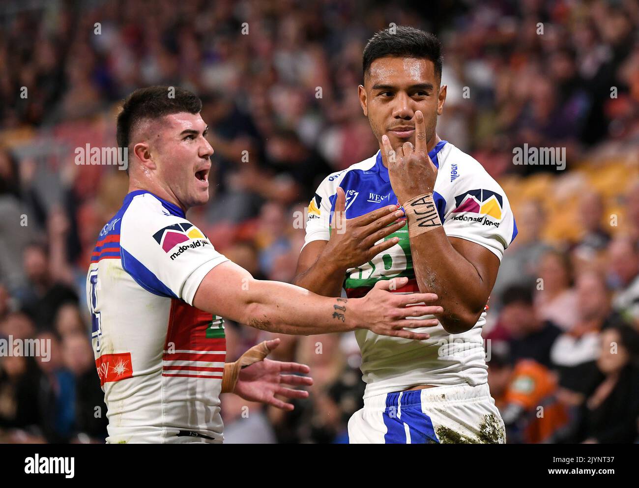 Hymel Hunt of the Knights (right) reacts with Bradman Best after ...