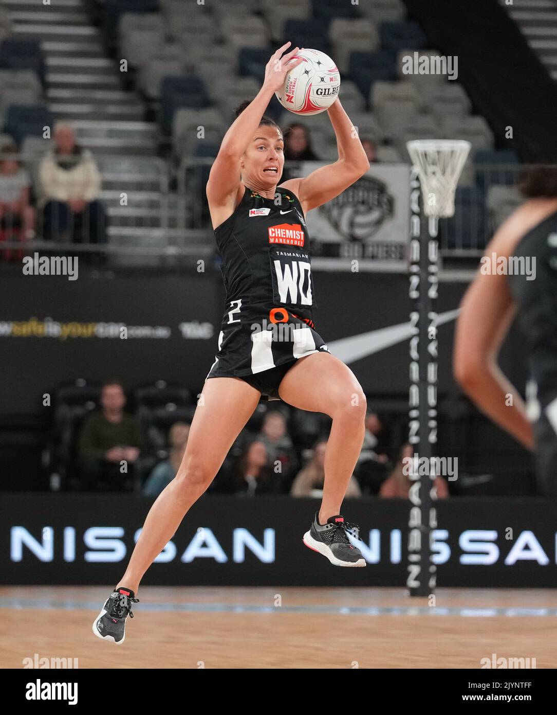 Ash Brazill of the Magpies competes for the ball during the Round 3 ...