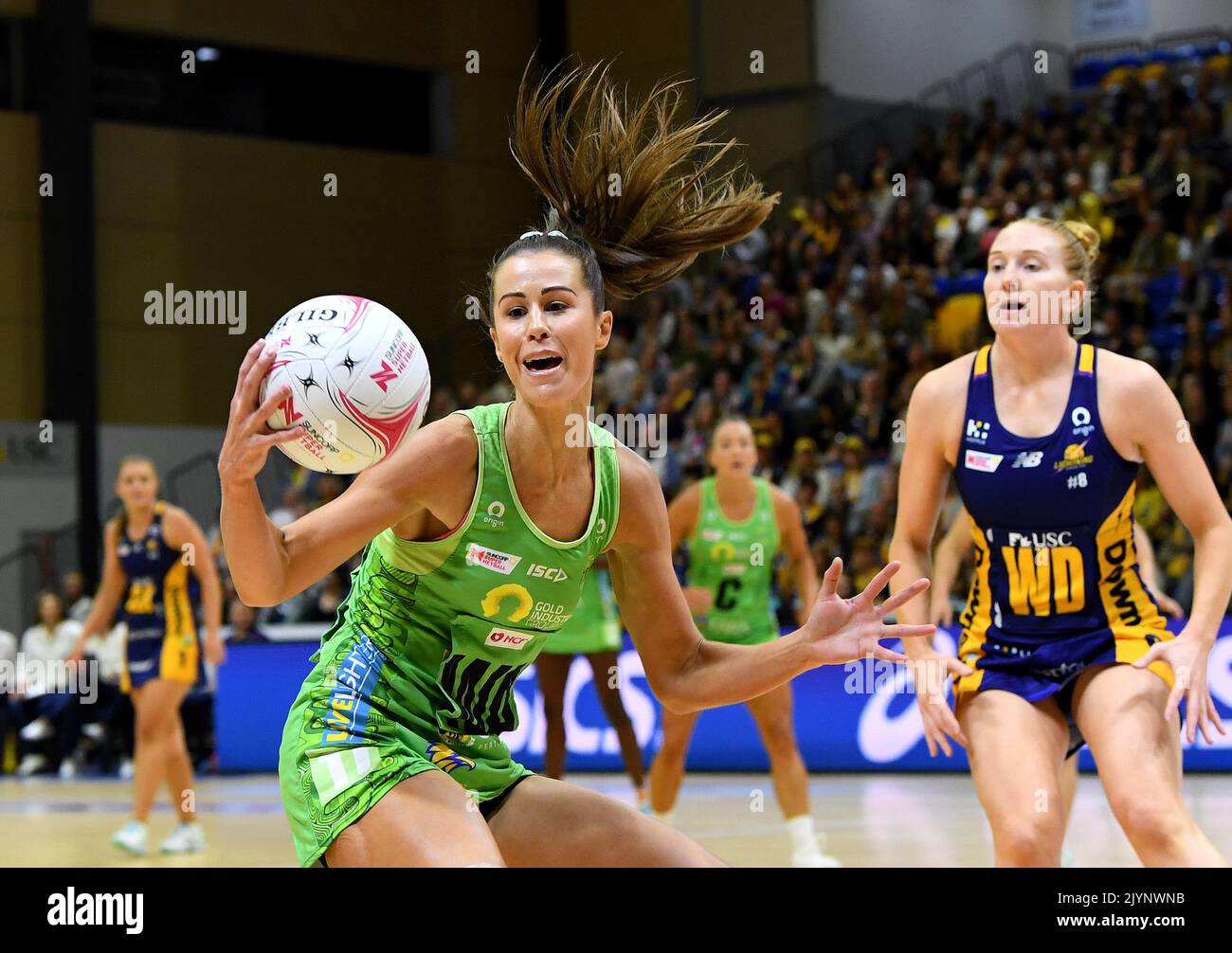 Emma Cosh of the Fever in action the Round 3 Super Netball match ...